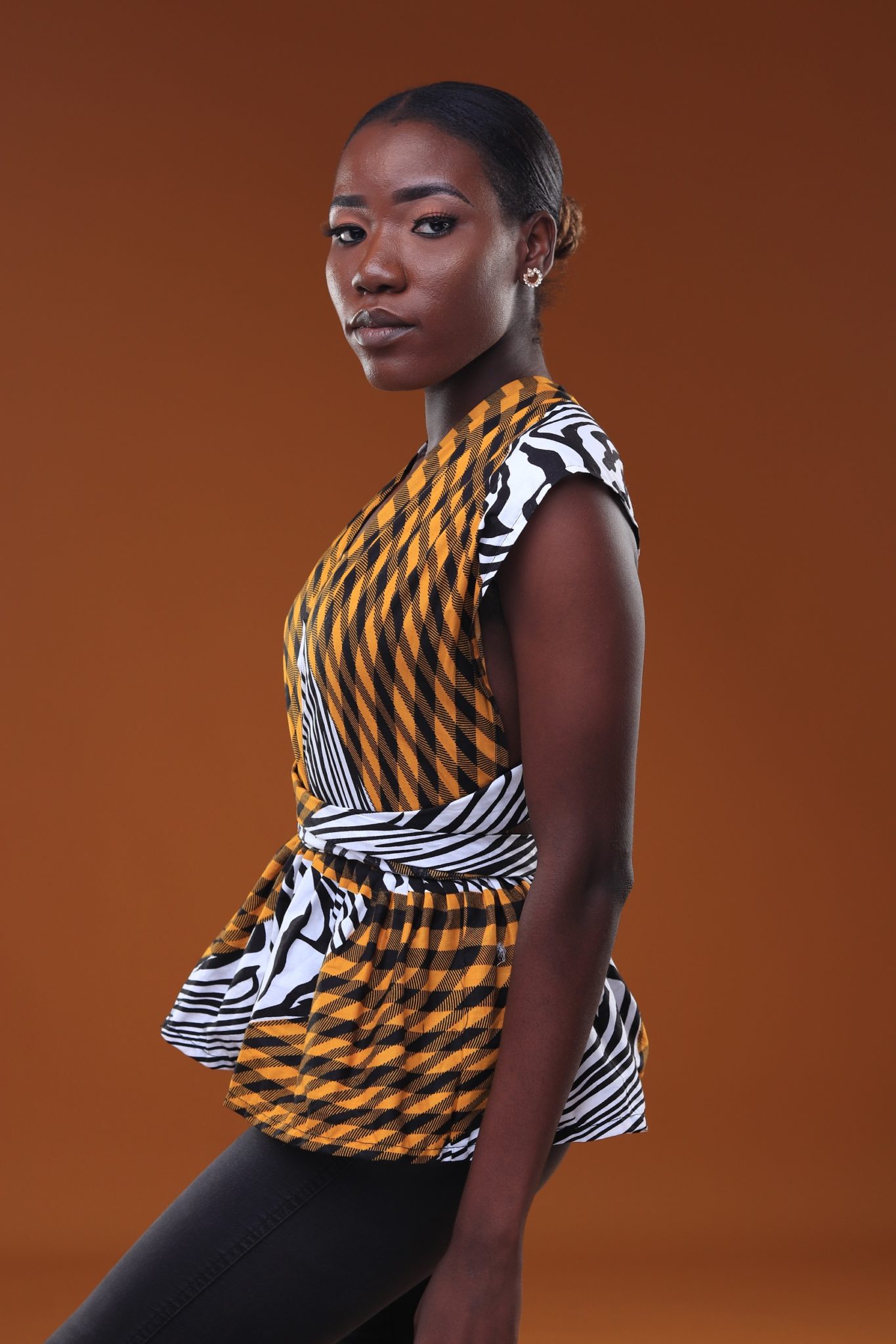 Vicky African Print Gathered Infinity Blouse | Chocolate Gold