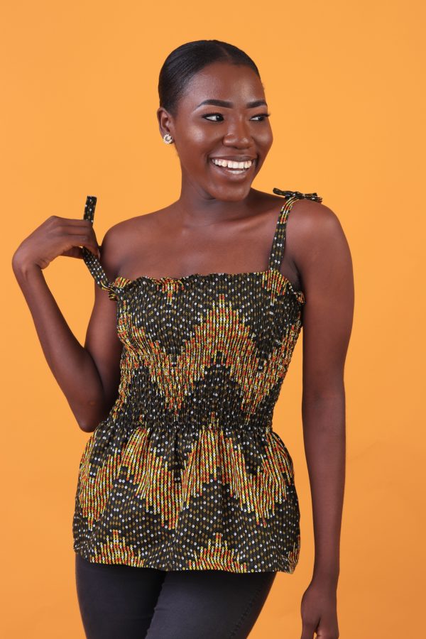 VICKY PRINT GATHERED INFINITY BLOUSE | Chocolate Gold